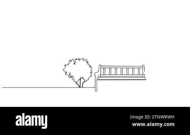 animated continuous single line drawing of bench and lantern in public ...