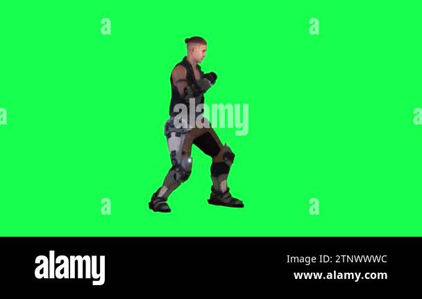 Animated Military Soldier Fighting And Punching On Green Screen 3d