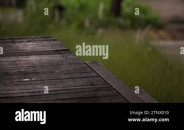 Wooden deck wood terrace and stair pathway in luxury resort house ...