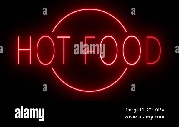 Red flickering and blinking animated neon sign for HOT FOOD Stock Video ...