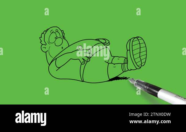 draw young fat man lay down for exercise in yoga dress with black ...
