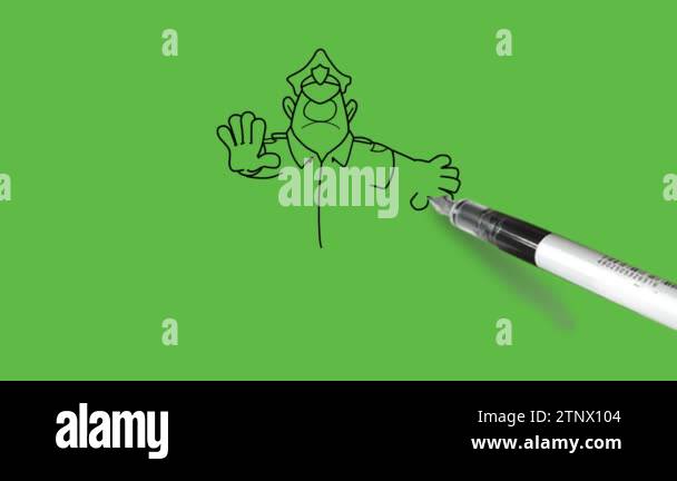 draw traffic police man do his duty with action of stop and GO in ...