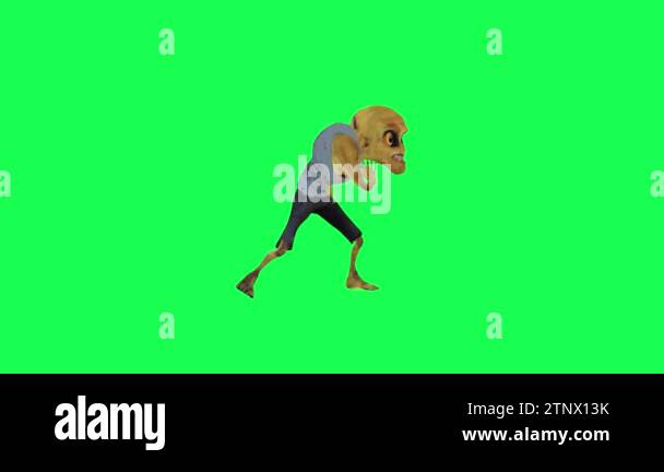 Cartoon zombie dancing capoeira green screen isolated left angle ...