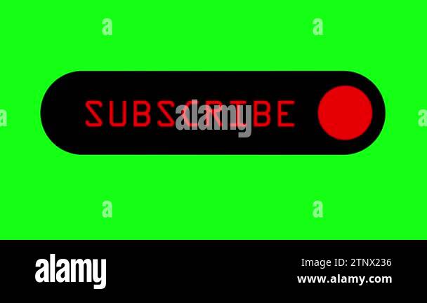 Black and red subscribe button on a green chroma key background. Video ...