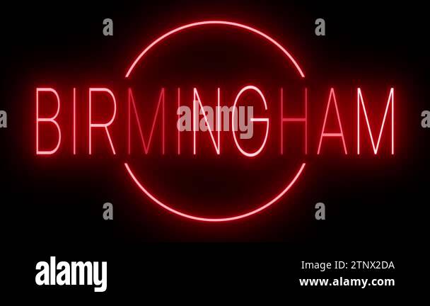 Red flickering and blinking animated neon sign for Birmingham Stock ...