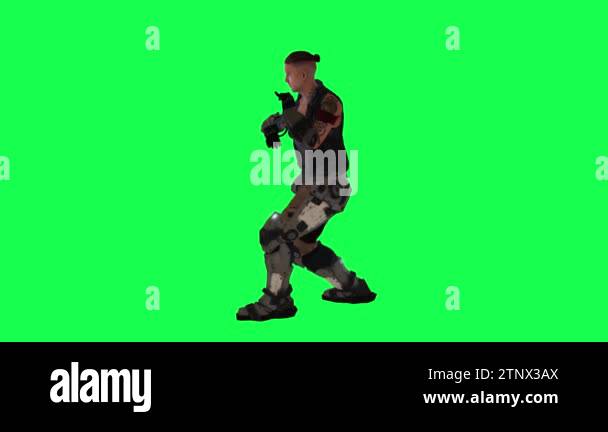 3d animated military soldier man rapping from right angle on green ...