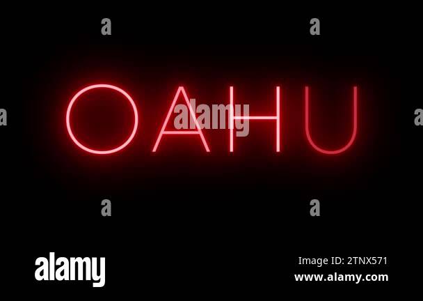Red flickering and blinking animated neon sign for the island of Oahu ...