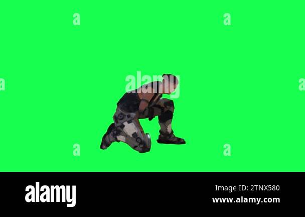 3D animated warrior soldier throwing grenade from left angle on green ...