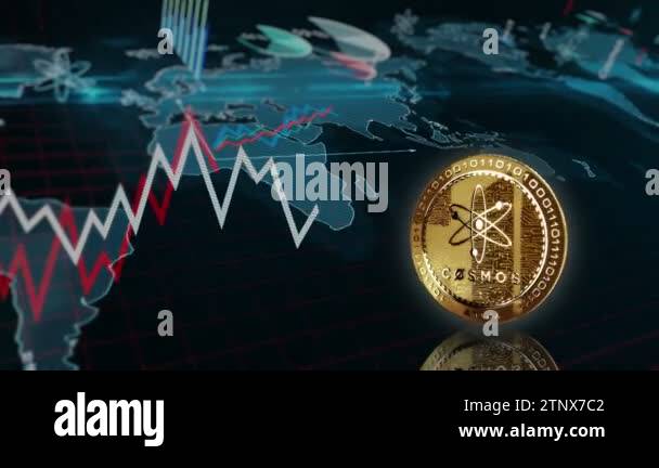 Cosmos ATOM cryptocurrency golden coin turning over the chart. Price ...