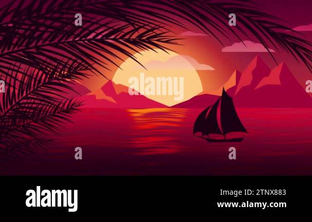 Seascape with a yacht at sunset, animation 4K on a seamless loop Stock ...