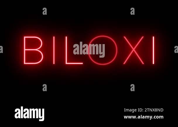 Red flickering and blinking animated neon sign for the city of Biloxi ...