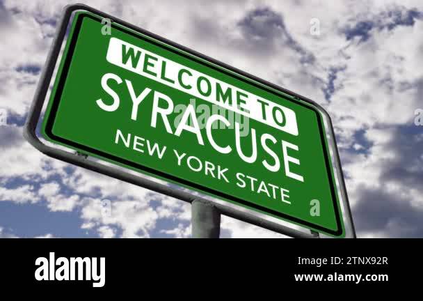 Welcome to Syracuse, New York State. USA City Road Sign Close Up ...