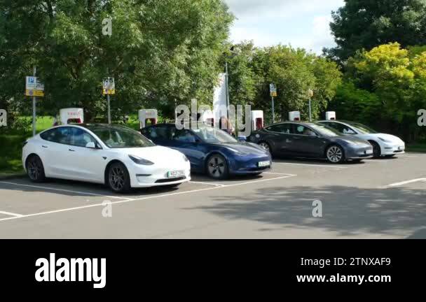 Abbington, Scotland - July 25th 2023 - A Tesla electric vehicle car ...