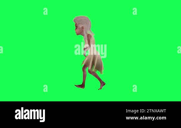 Animated female zombie running gets a headache green screen right angle ...