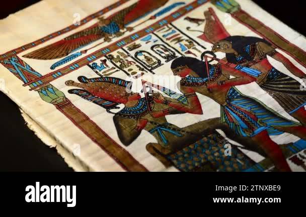 Egyptian papyrus with pharaohs and hieroglyphics representation of ...