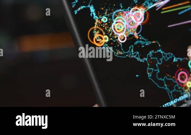 Cyber attack map navigation on smartphone. Displays Show Various ...