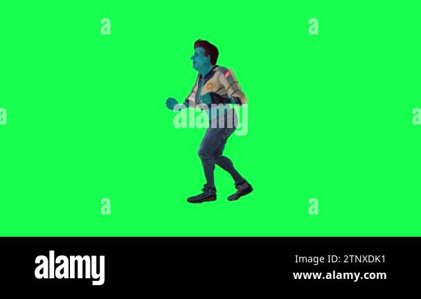 Blue animated warrior giant in blue and white outfit dancing from left ...