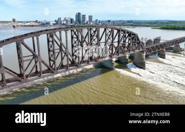 Video of Ohio River aerial video with bridge over Falls of the Ohio ...