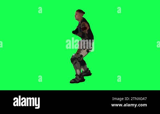 Animated military soldier singing and playing guitar from right angle ...