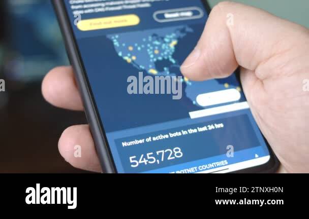 Cyber attack map navigation on smartphone. Displays Show Various ...