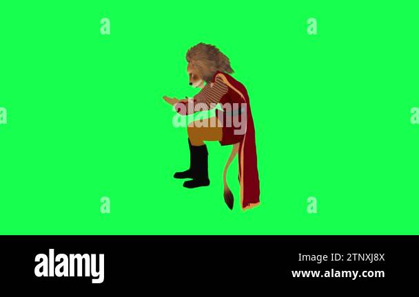 3d animated lion king writing letter isolated right angle green screen ...