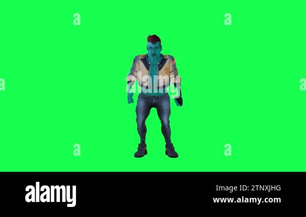 3D space animation blue man in blue and white suit closing the chest ...