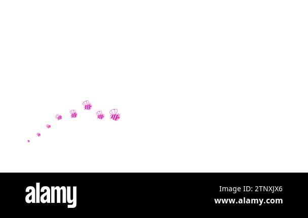 Animated funny magenta symbol of flying bees. A pink wave of insects ...