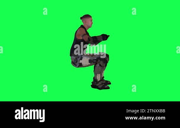 3D warrior animation man in black suit playing video game from left ...