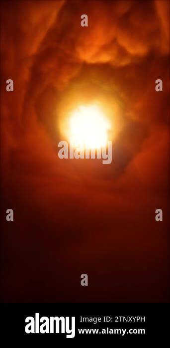 Warm orange golden mysterious rotating cloud gate. Vertical 3D ...