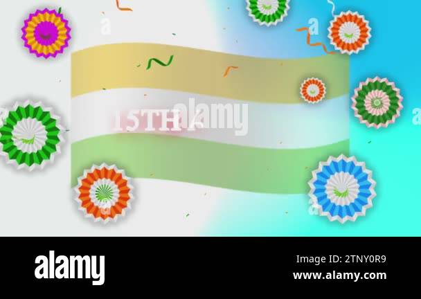 15th August Text With Tricolor Flowers Animation On Navy Blue Color ...