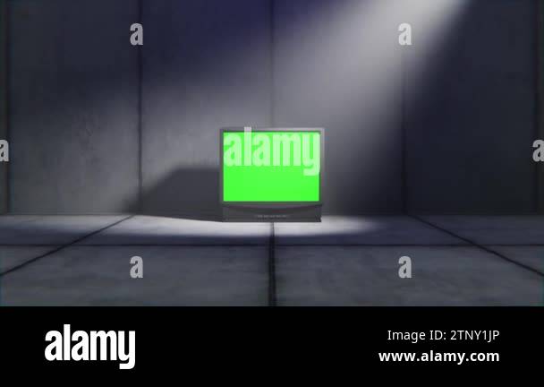 Old CRT computer with green screen. representation of an Old CRT TV ...