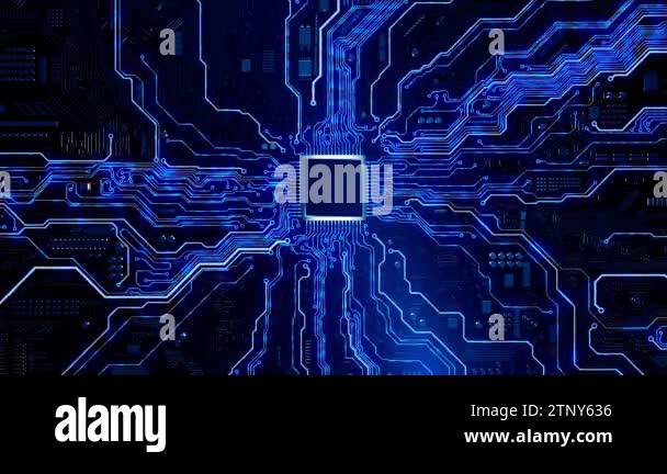 4K Circuit Board electrons Data Flow Background Animation. Artificial Intelligence. Machine ...