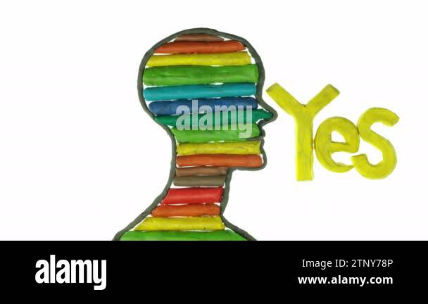 stop motion animation Yes and No text with human profile over white ...