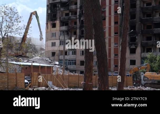 Residential high-rise building after a strong fire. Apartments and ...