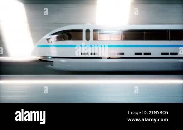 futuristic modern train, monorail fast driving in sci fi tunnel ...