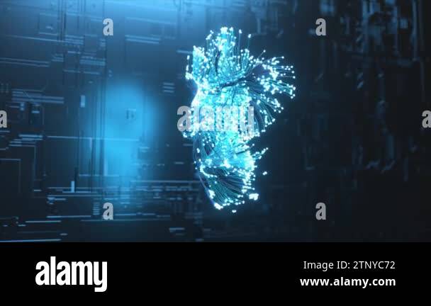 AI concept and big data concept with digital blue human face profile ...