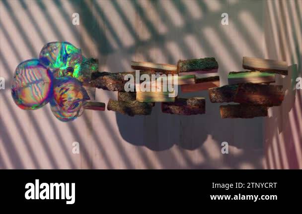 The concept of transformation. Large transparent rainbow bubbles are ...