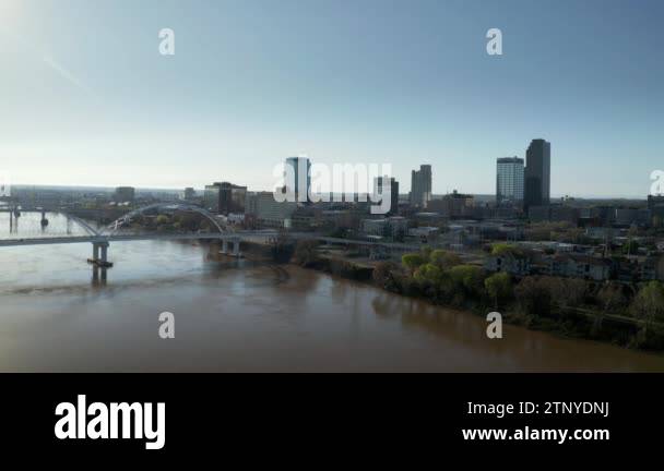 Aerial View of the Little Rock, Arkansas Skyline. Drone view flying ...
