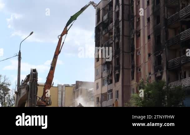 Residential high-rise building after a strong fire. Apartments and ...