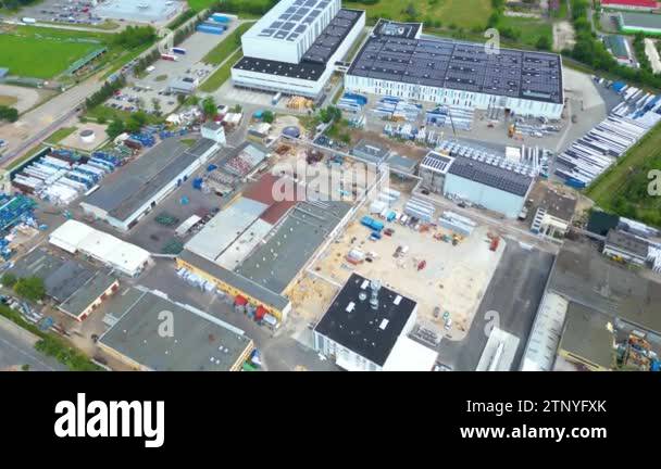Aerial view of distribution center, drone photo of industrial logistics ...