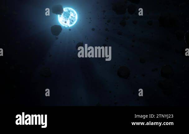 White dwarf star Sirius B with hostile rocky asteroid field. Concept 3D ...