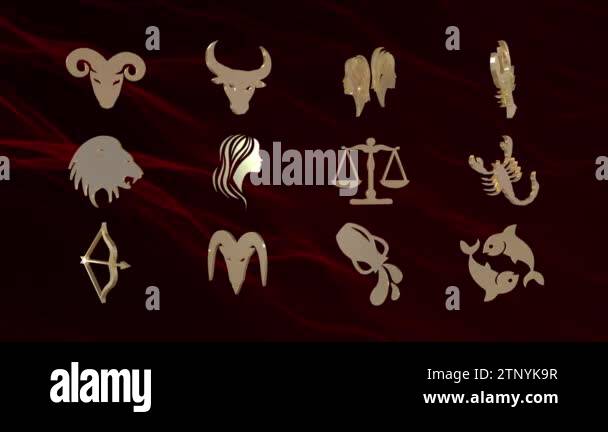 Rotating zodiac signs, 3D animation on a transparent alpha channel ...
