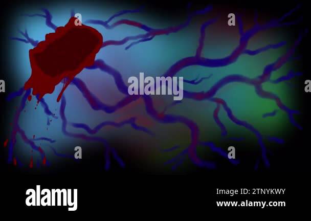 Wound, pulsating veins and painful skin on a black screen. Stock zombie ...