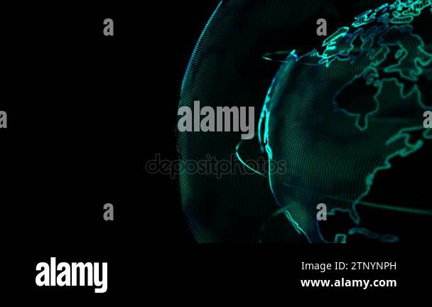 4K Animation Globe with dot world map element spin for cyber and futuristic technology concept ...