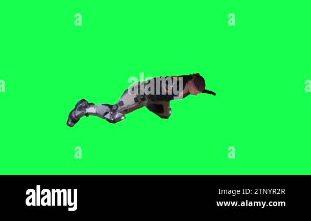 War soldier man falling from height on green screen 3D people walking ...