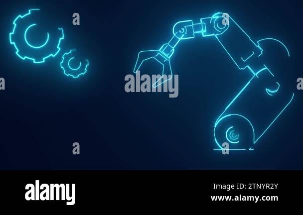 industry automation robotic arm with machine learning futuristic neon ...