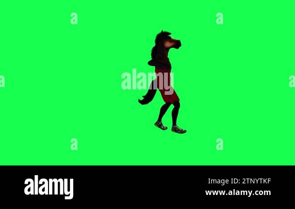 3D brown magic horse in red tracksuit performing end of break dance ...