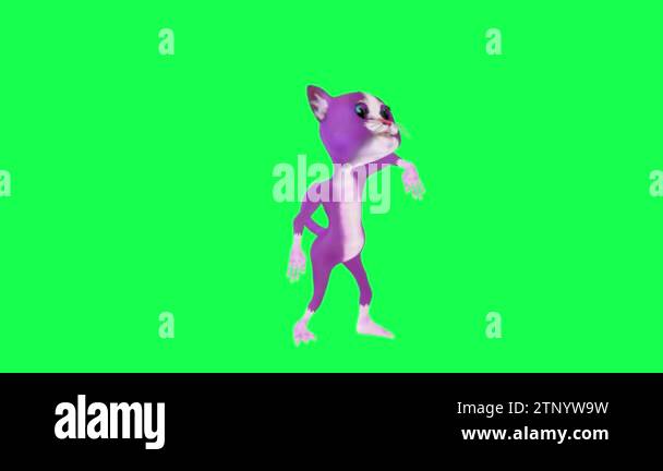 Kind 3D talking purple cat dancing from opposite angle on green screen ...