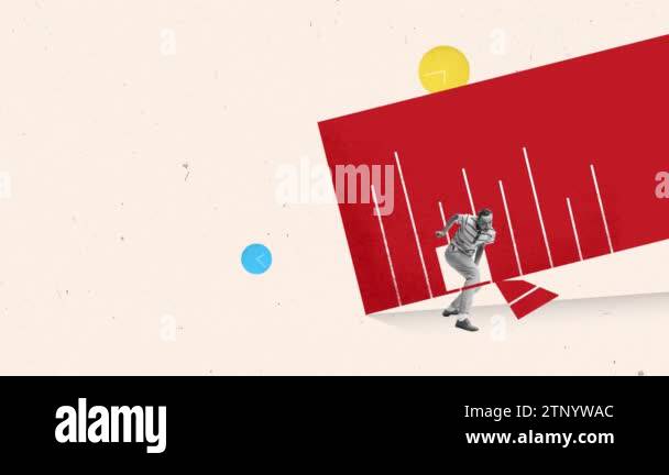 Stop motion, animation. Businessman, employee appearing from measuring ...