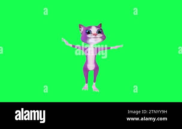 Animated talking purple cat doing folk dance from front angle on green ...
